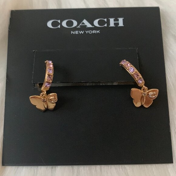 Coach | Jewelry | Coach Butterfly Charm Pave Huggies Earrings In Gold ...